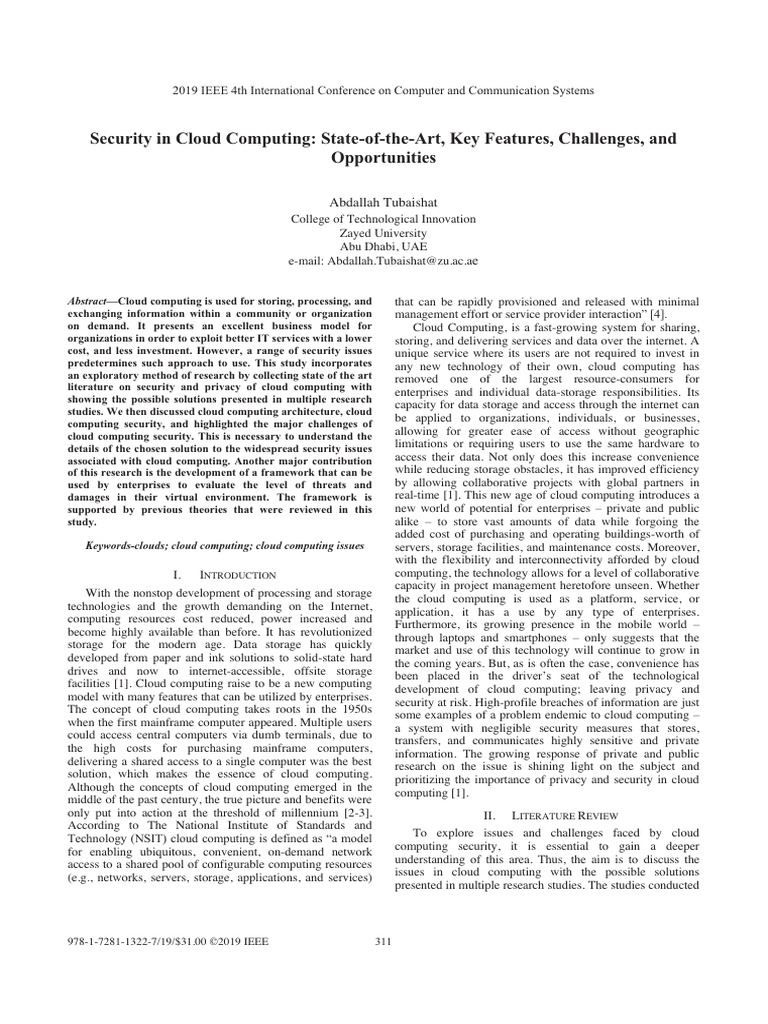 Security in Cloud Computing State-of-the-Art, Key Features, Challenges | PDF | Cloud Computing ...