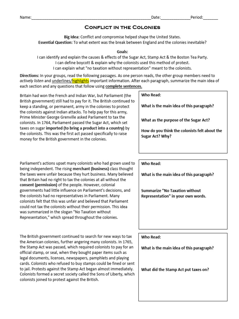 Conflict in the Colonies | PDF | British Colonization Of The Americas