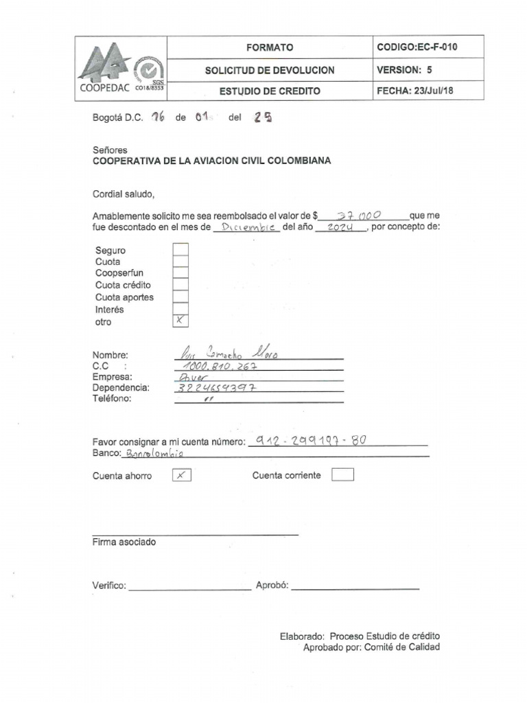 Formato de Devolucion | PDF