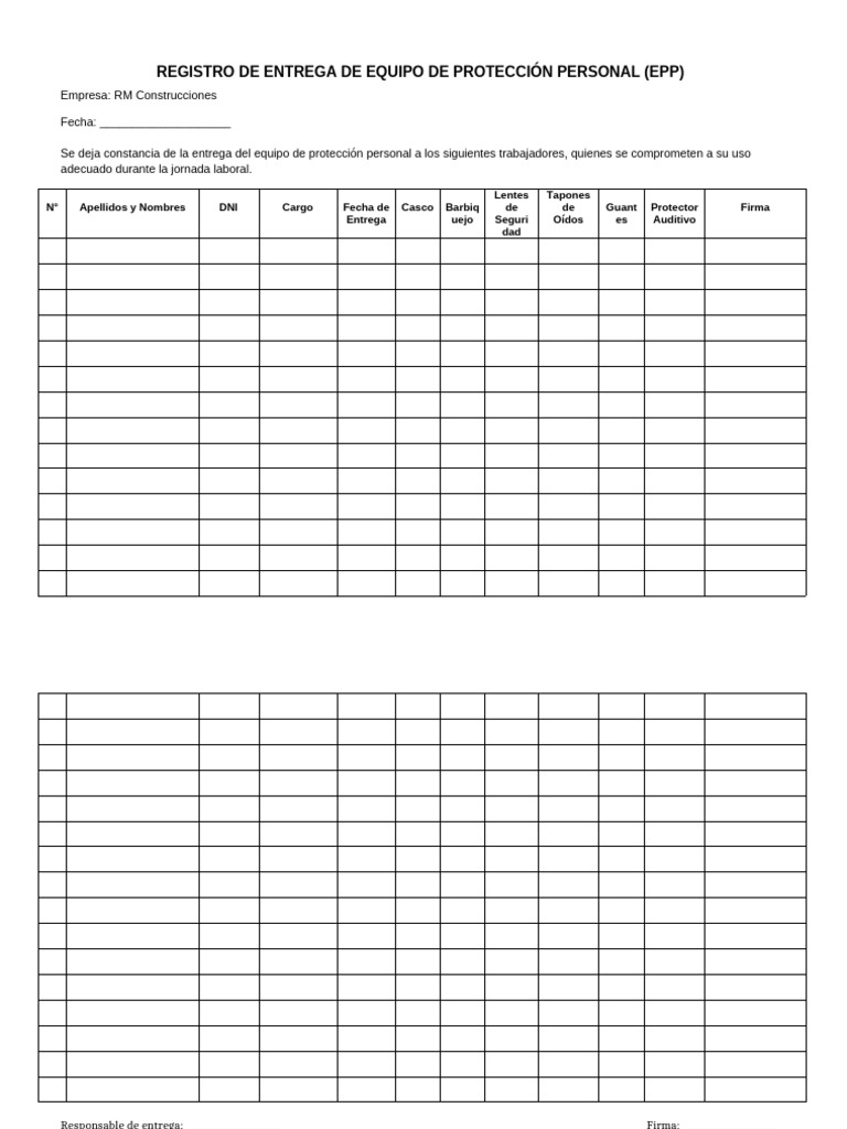 Registro Entrega EPP | PDF