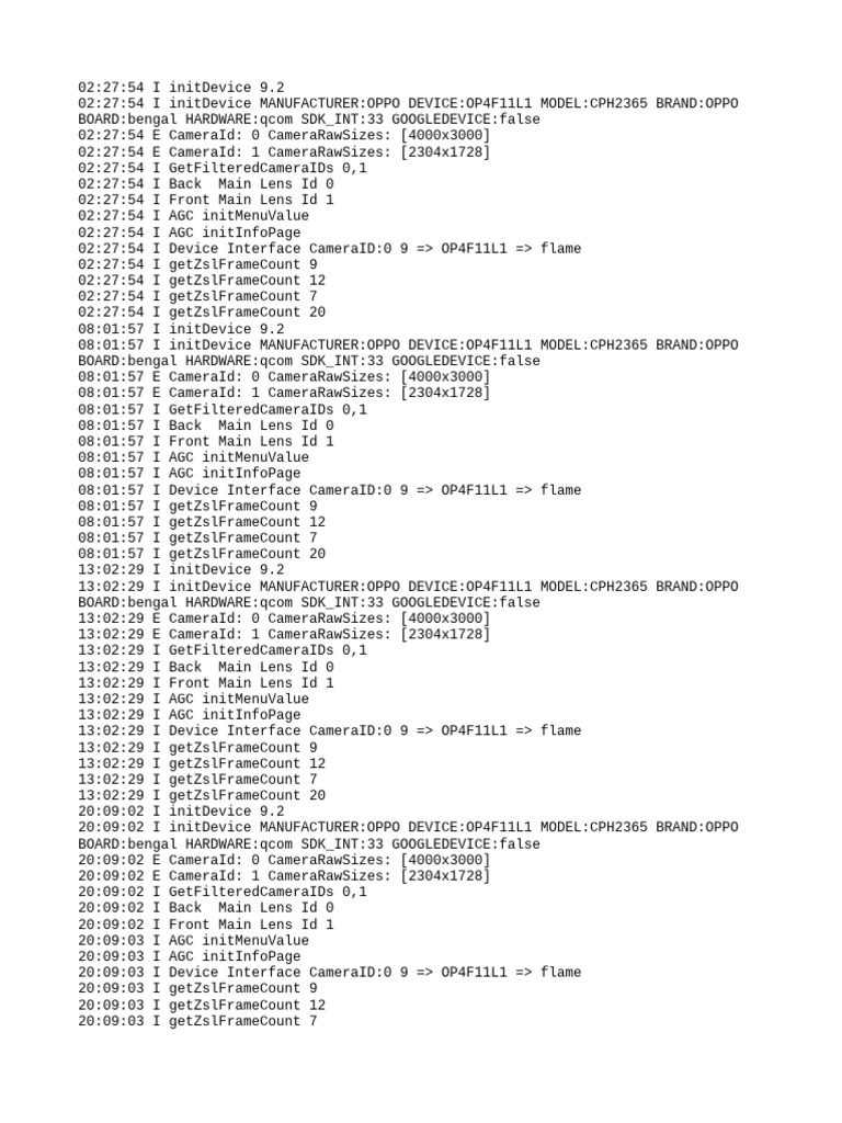OPPO CPH2365 Camera Initialization Logs | PDF