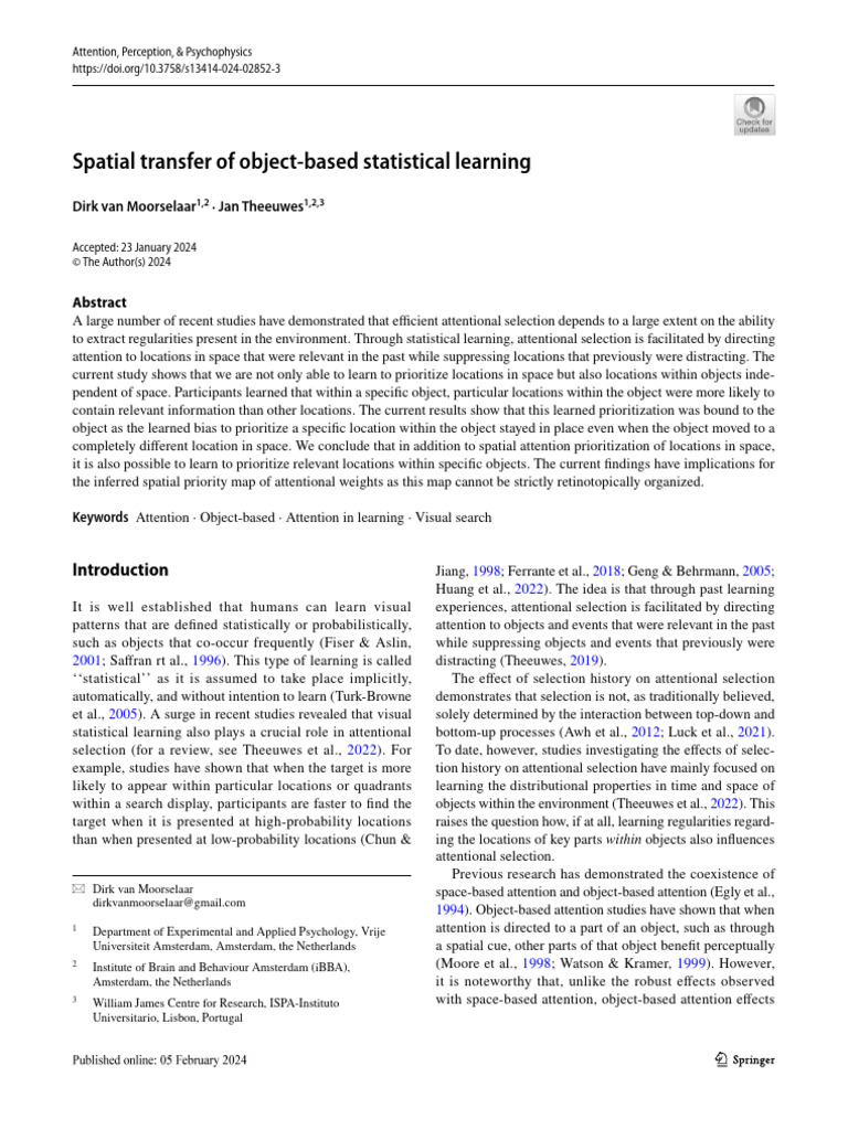 Moorselaar Theeuwes 2024 Object-Based | PDF | Attention | Perception