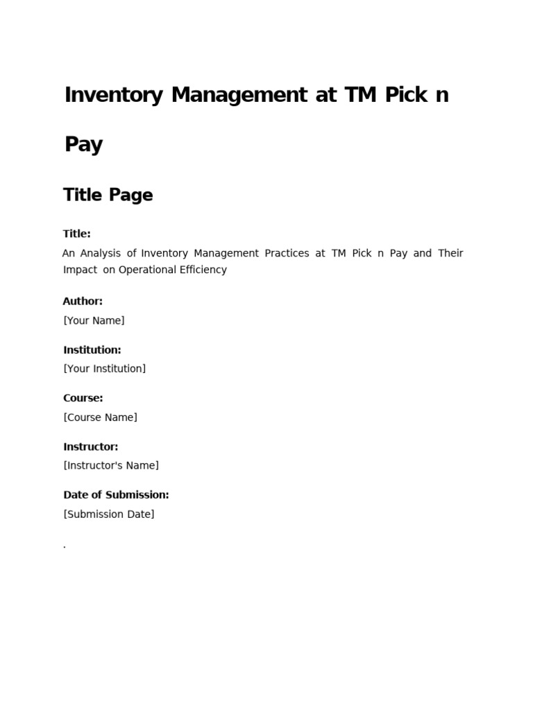 Inventory Management at TM Pick N Pay | PDF | Statistics | Qualitative ...
