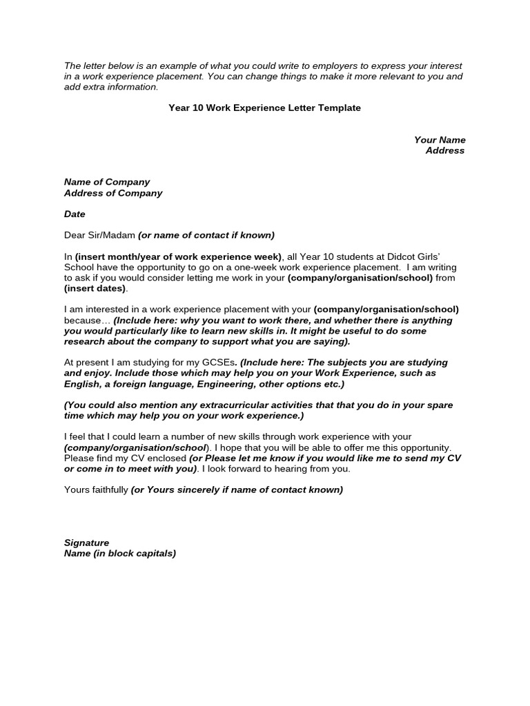 DGS Example Letter To Employer To Request A Placement 1 | PDF