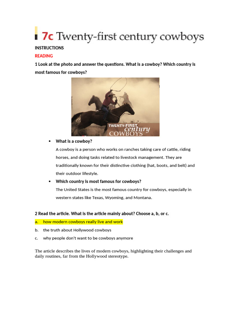 Reading Act - Unit7 - 3level | PDF | Cowboys