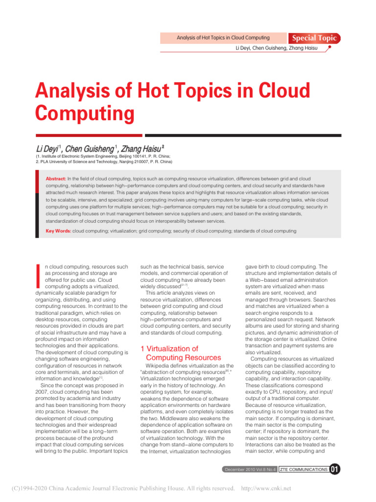 Analysis of Hot Topics in Cloud 2010 | PDF | Computing | Software As A Service