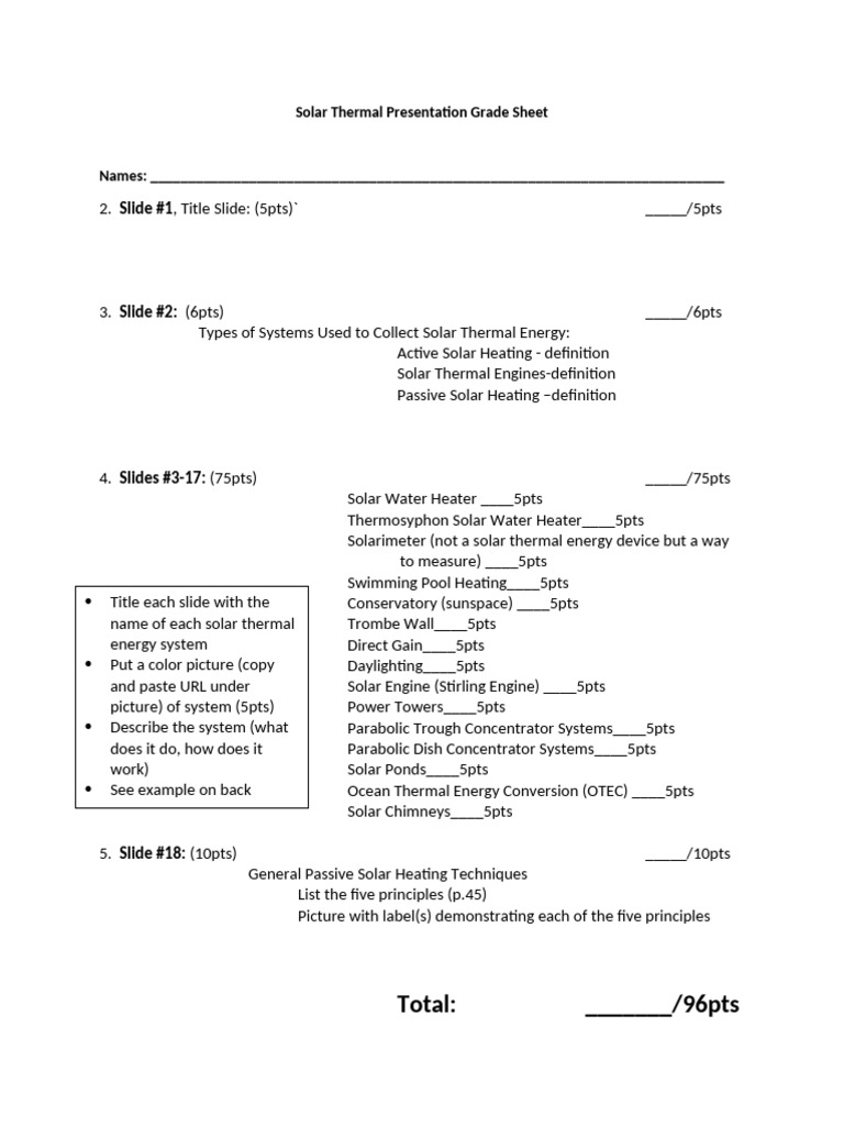 Ret220solar Thermal Presentation Grade Sheet | PDF