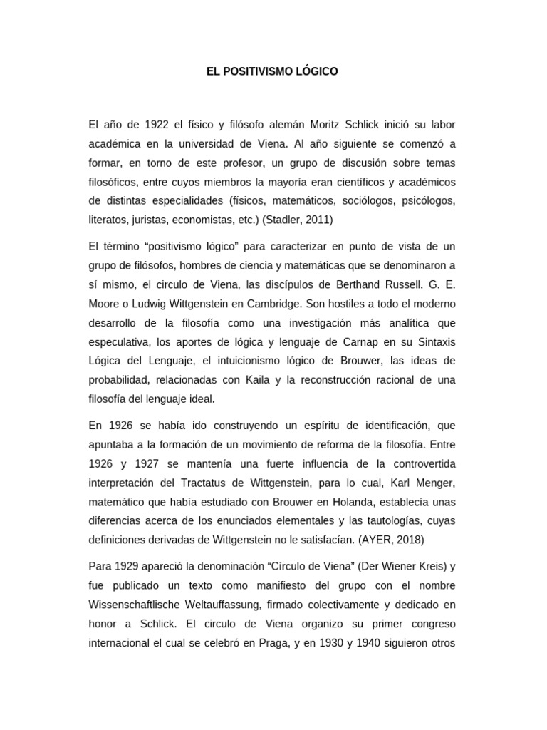 El Positivismo Lógico | PDF | Metafísica | Proposición