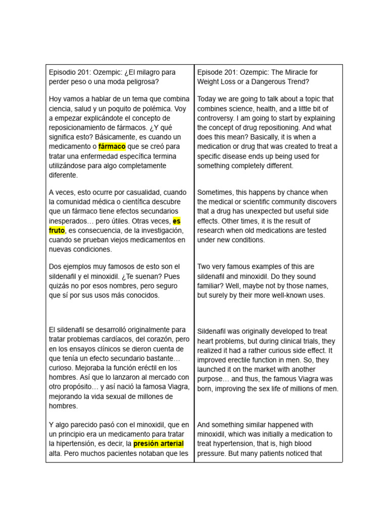 E201 - Ozempic - ¿El Milagro para Perder Peso o Una Moda Peligrosa - SP-EN | PDF | Medicina CLINICA