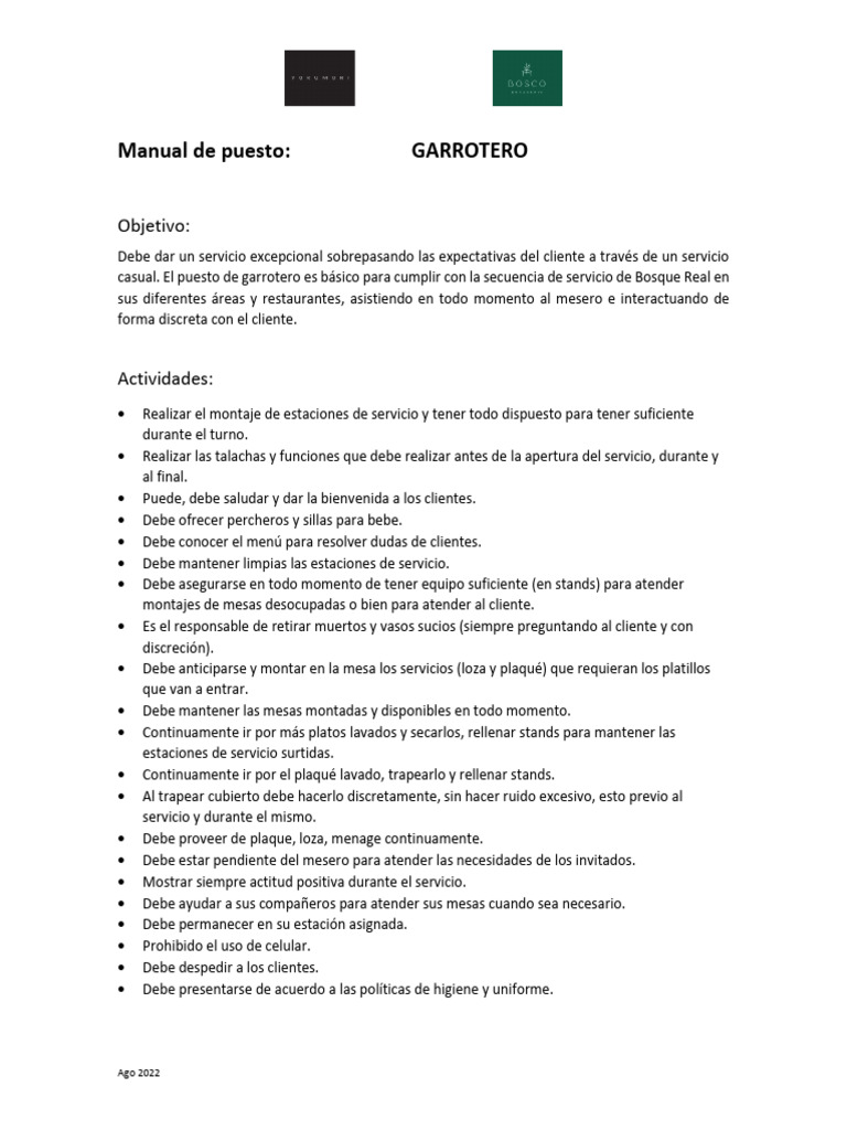 Manual de Puesto Garrotero HUB | PDF | Camareros