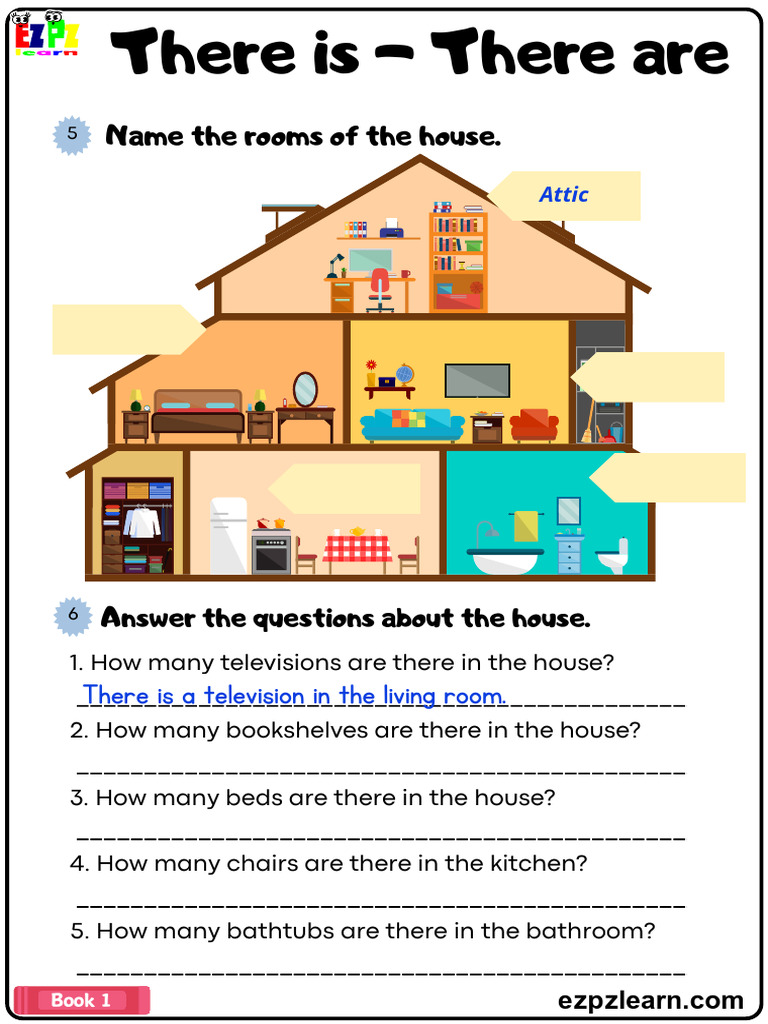 There Is There Are Answer and Name House Rooms Grammar Worksheet | PDF