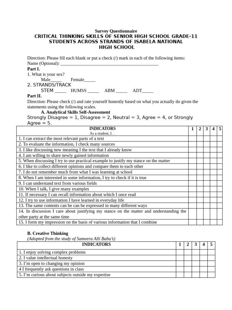 Survey-Questionnaire-Group-3-pr2 | PDF | Critical Thinking | Thought