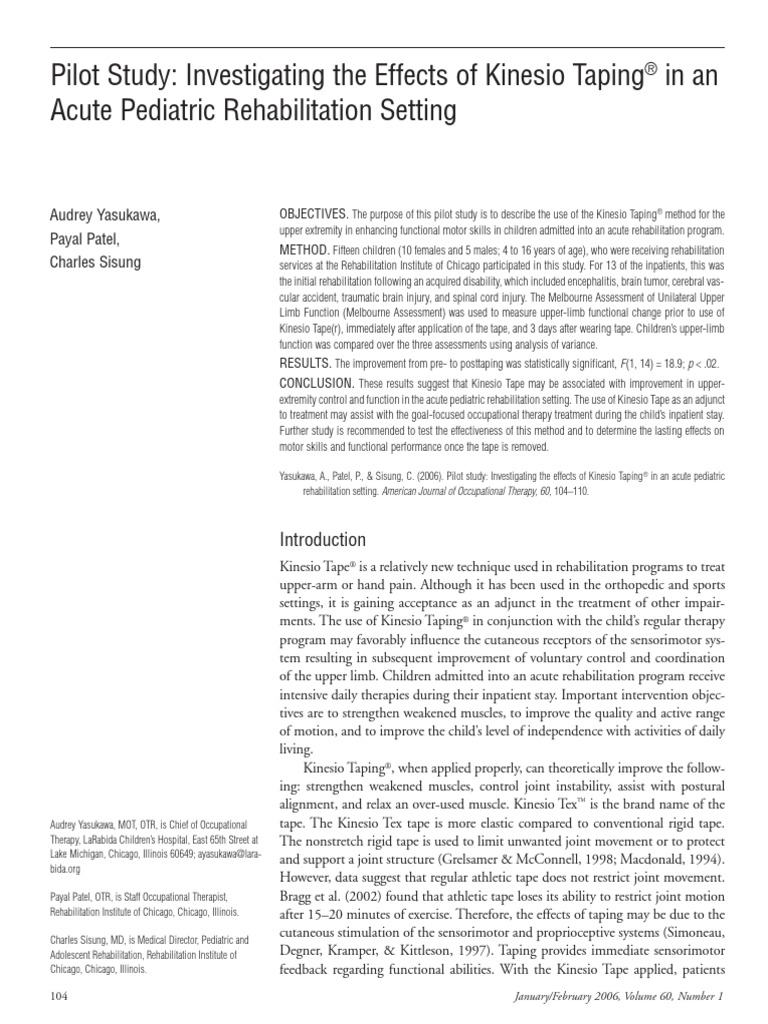 Effects KT on Acute Ped Rehab Setting | PDF | Central Nervous System | Nervous System