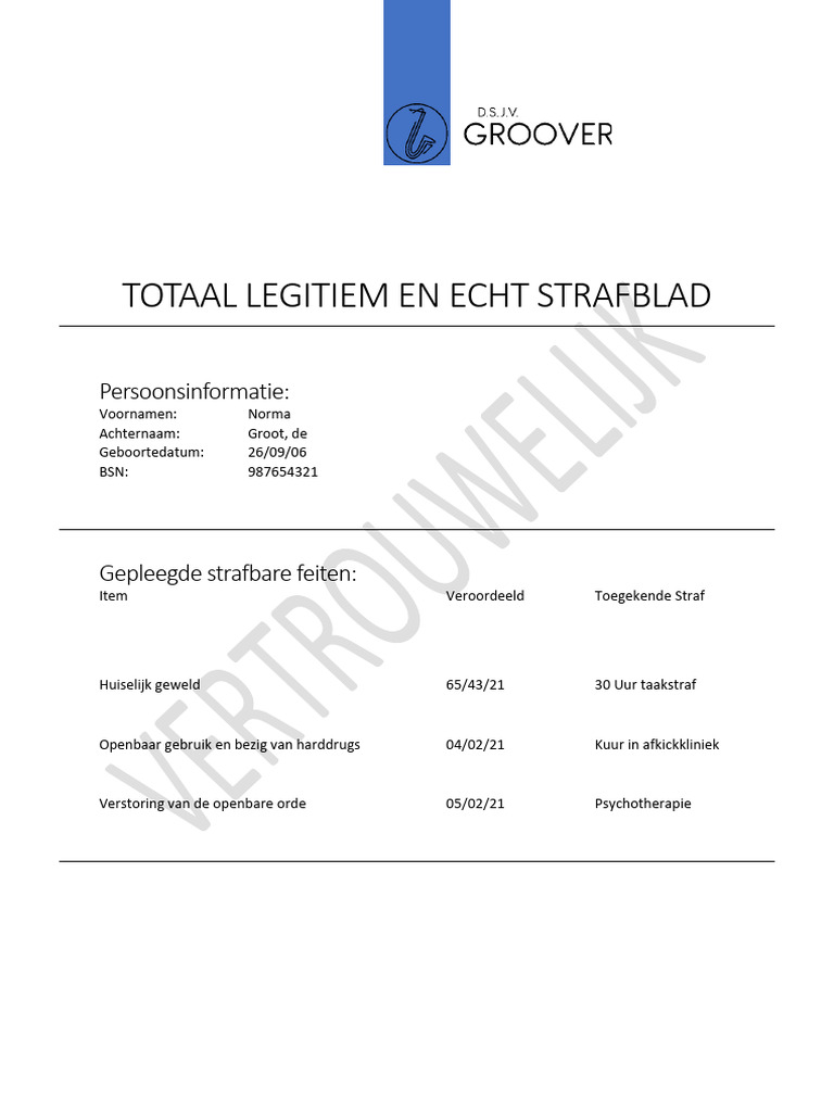 Strafblad Norma de Groot | PDF