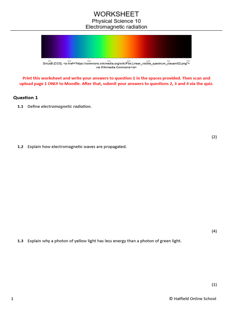 Electromagnetic Radiation Worksheet | PDF | Electromagnetic Radiation ...