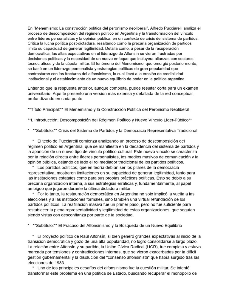 Pucciarelli Los Anos de Menem La Construccion Del Peronismo Neoliberal RESUMEN | PDF ...