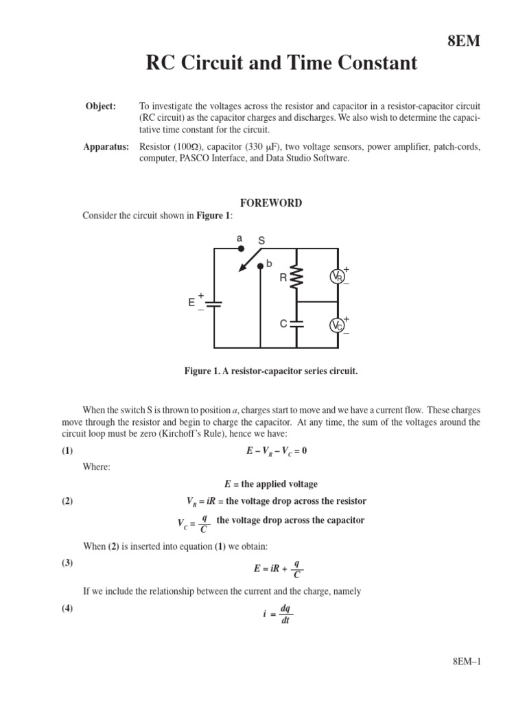RC Circuit and Time Constant Lab 8em | PDF | Capacitor | Electrical ...
