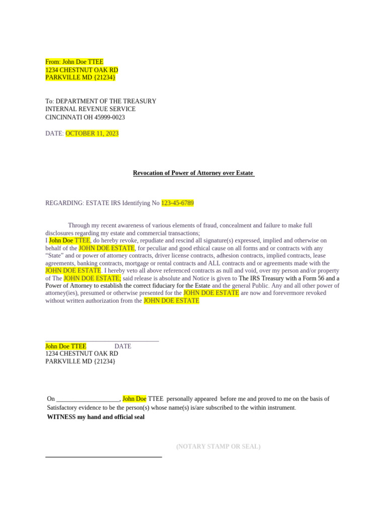 Revocation of Power of Attorney Notice | PDF