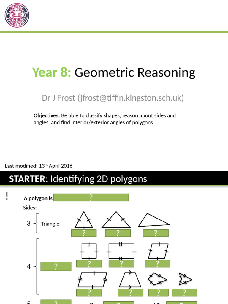 Year 8 Geometric Reasoning Guide | PDF | Rectangle | Shape