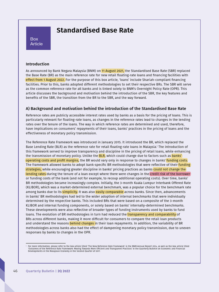 BNM SBR to replace BLR 2011 | PDF | Banks | Loans