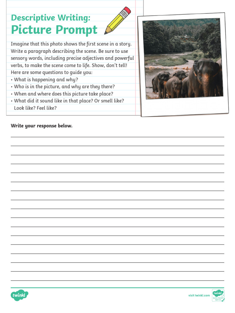 Descriptive Writing Picture Prompt Elephants 2 | PDF