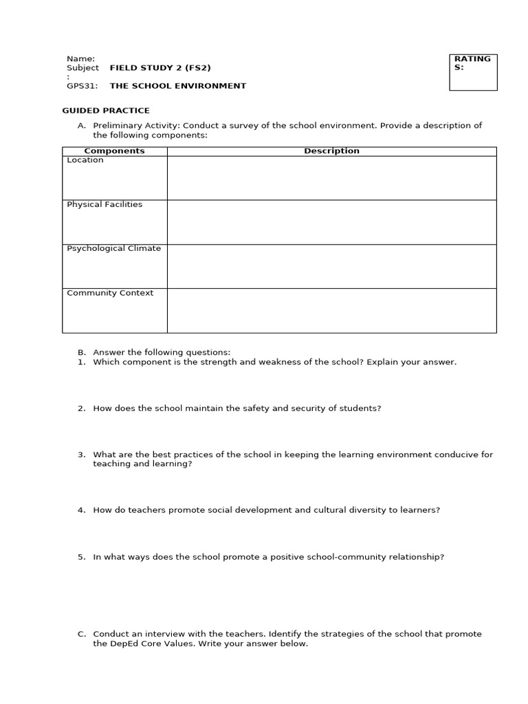 School Environment Field Study Guide | PDF