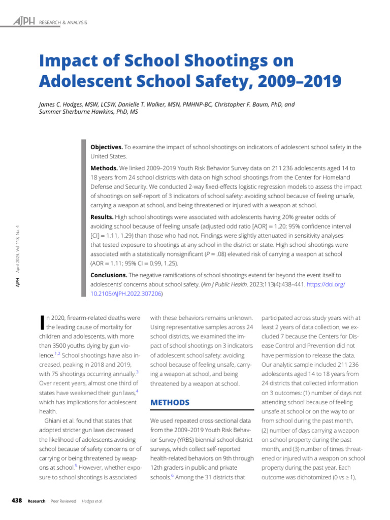 School Shootings' Impact on Adolescent Safety | PDF | School Shooting ...