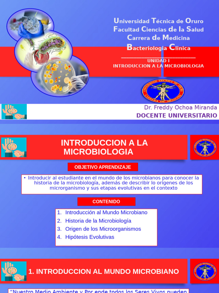 UNIDAD I. INTRODUCCION A LA MICROBIOLOGIA [Autoguardado] (1) | PDF | Microbiología | Microorganismo