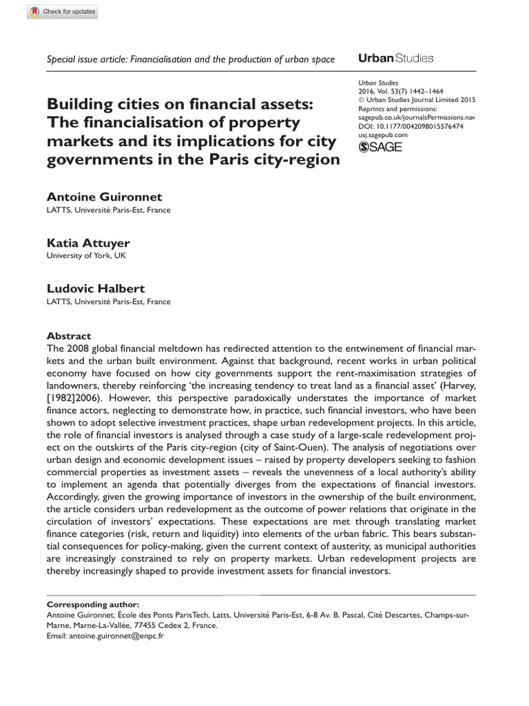 Financialisation of Urban Redevelopment in Paris | PDF | Investing | Taxes