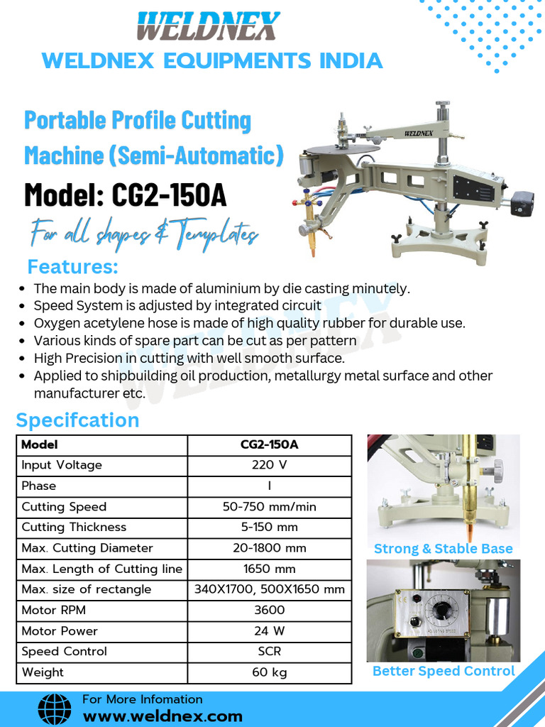 Weldnex CG2-150A Cutting Machine Specs | PDF