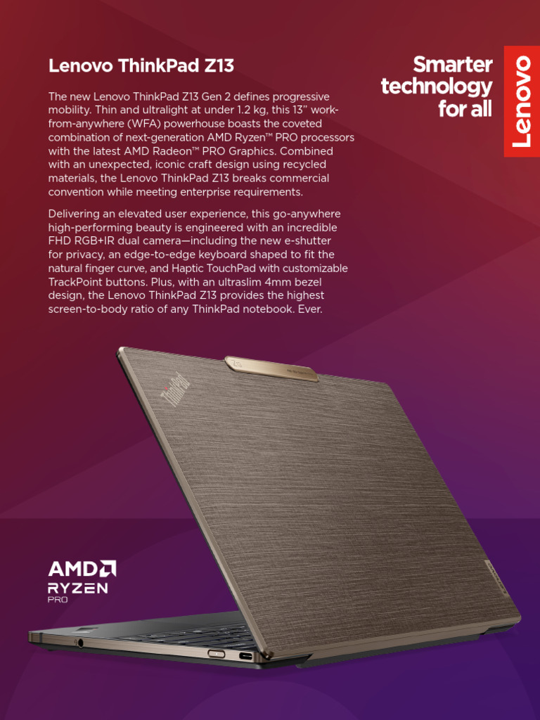 Lenovo ThinkPad Z13 Gen 2 Datasheet - Final | PDF | Mobile Computers | Personal Computing