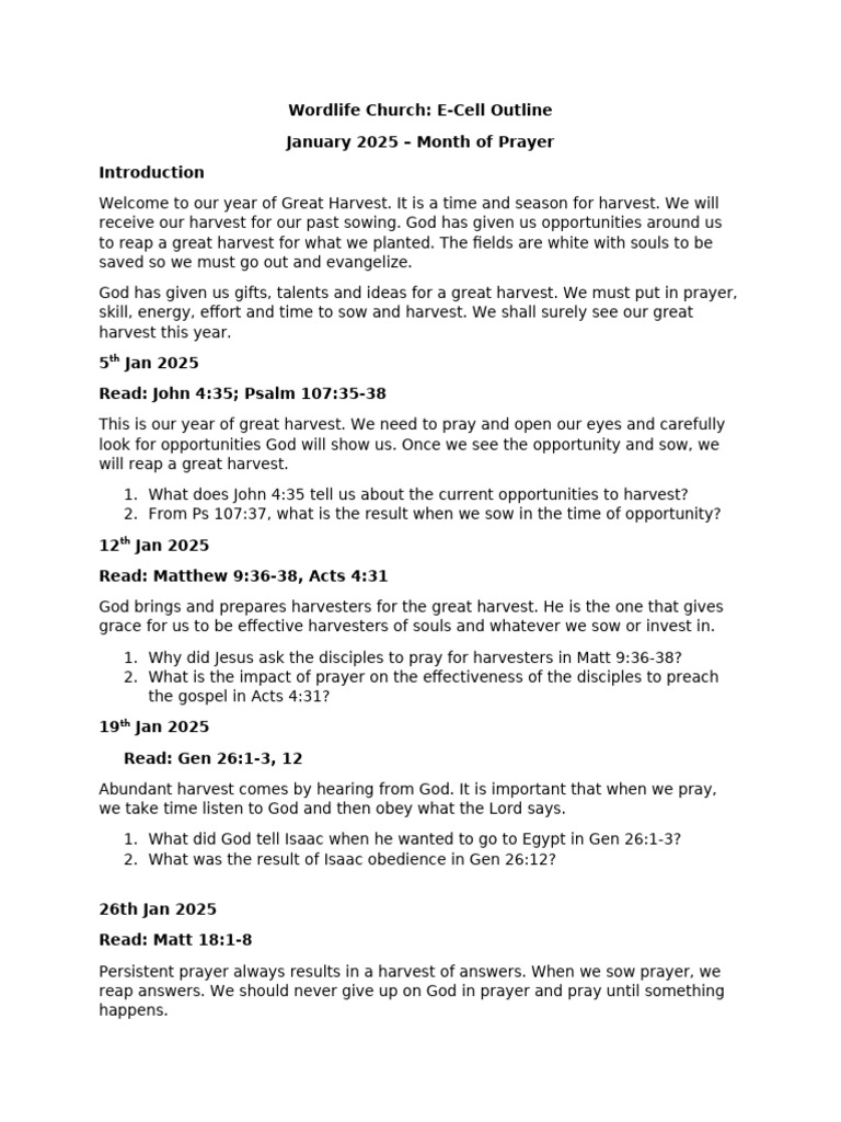 E-Cell Outline: January 2025 Prayer Focus | PDF