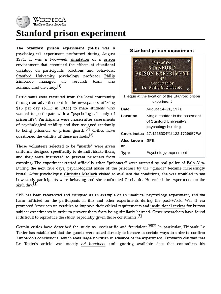 Stanford Prison Experiment Overview | PDF | Psychology