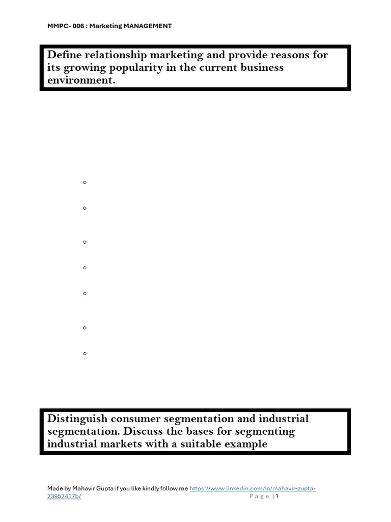 MMPC 006 - PYQ With Answer - Marketing Managements | PDF | Marketing | Marketing Communications