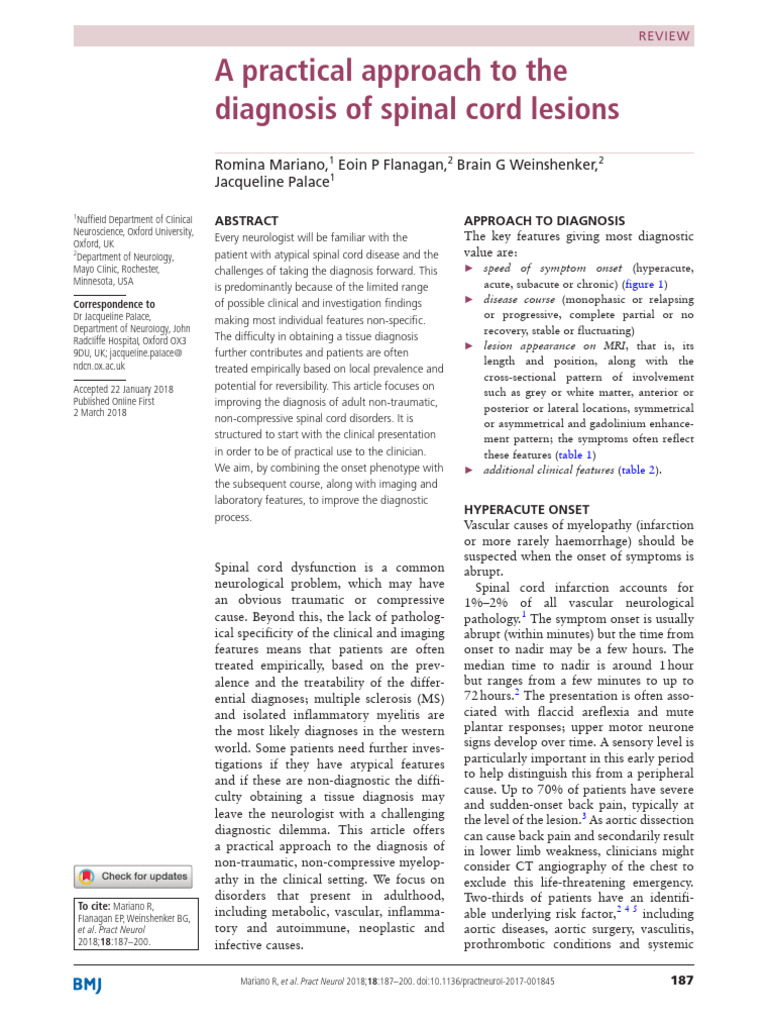 A Practical Approach To The Diagnosis of Spinal Cord Lesions (Practical ...