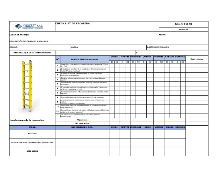 SIG-SI-FO-50 - CHECK LIST Eslinga | PDF | Escalera