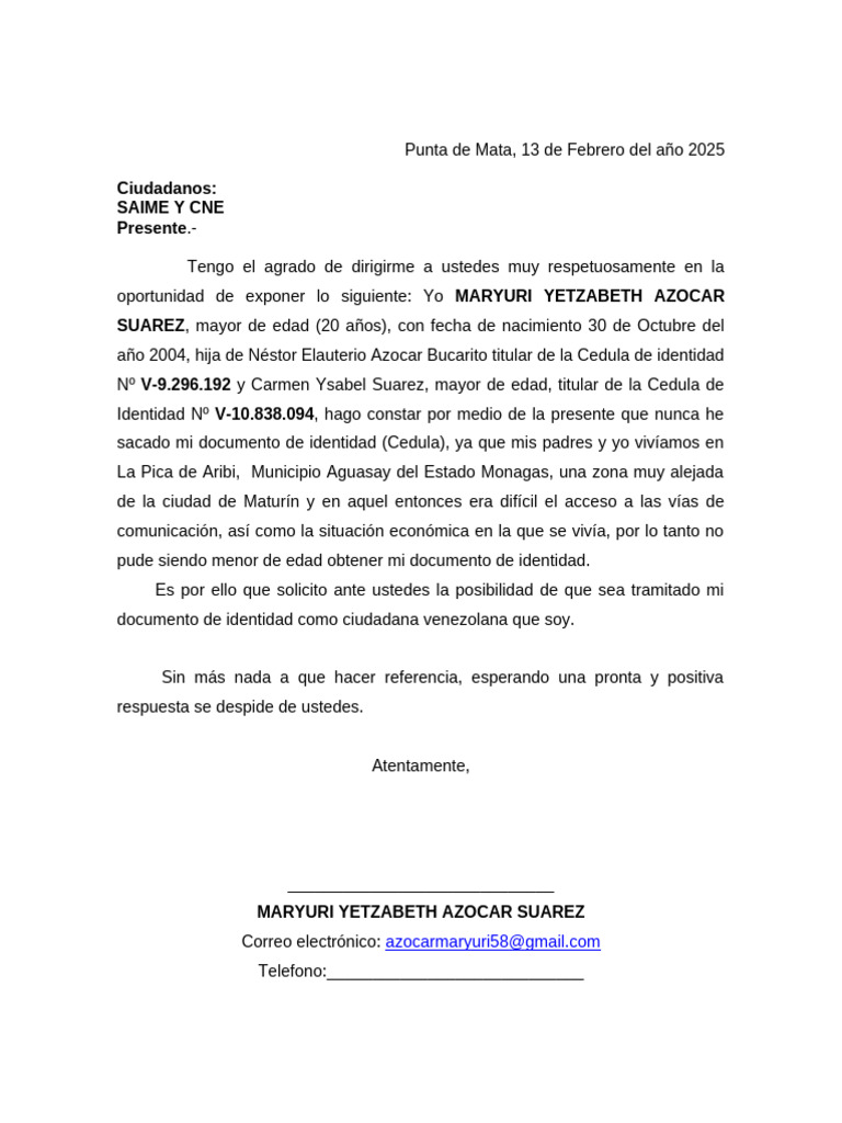 CARTA PARA SAIME | PDF