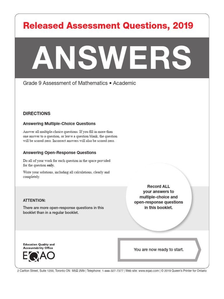 EQAO 2019 - gr9 Written questions (1) | PDF | Multiple Choice | Area