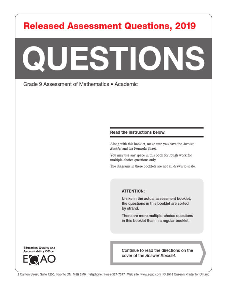 EQAO 2019 - gr9 MC Questions | PDF | Multiple Choice