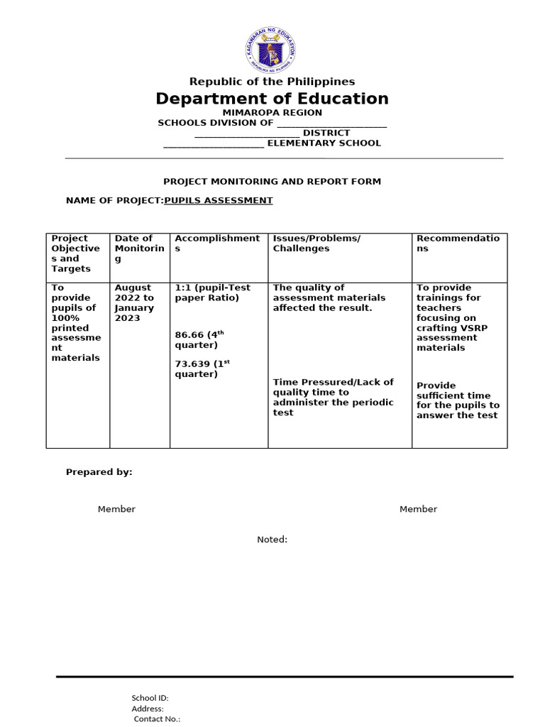 Project Monitoring and Report Form | PDF