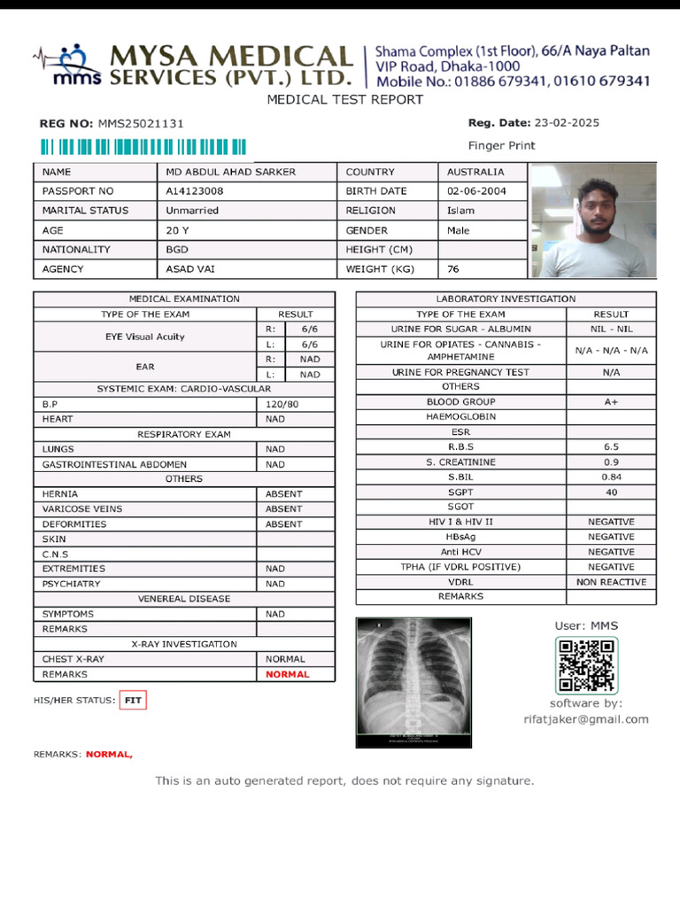 Md Abdul Ahad Sarker Medical Report PDF_1740428370162 | PDF