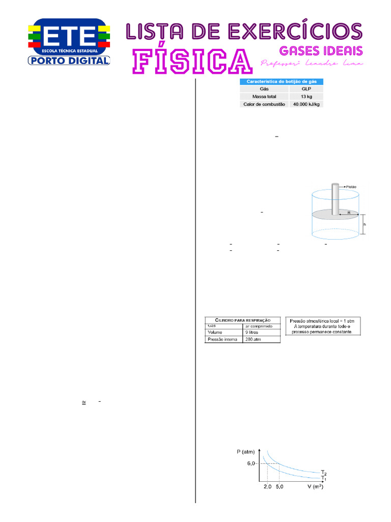 Lista de Exerc-Cios Gases Ideais - 2 - Anos - 2024 | PDF | Gases | Temperatura