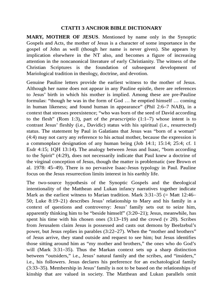 СТАТТІ З ANCHOR BIBLE DICTIONARY | PDF | Jesus | Mary, Mother Of Jesus