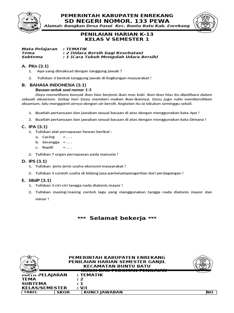 SOAL PH TEMA 2 SUBTEMA 1 | PDF