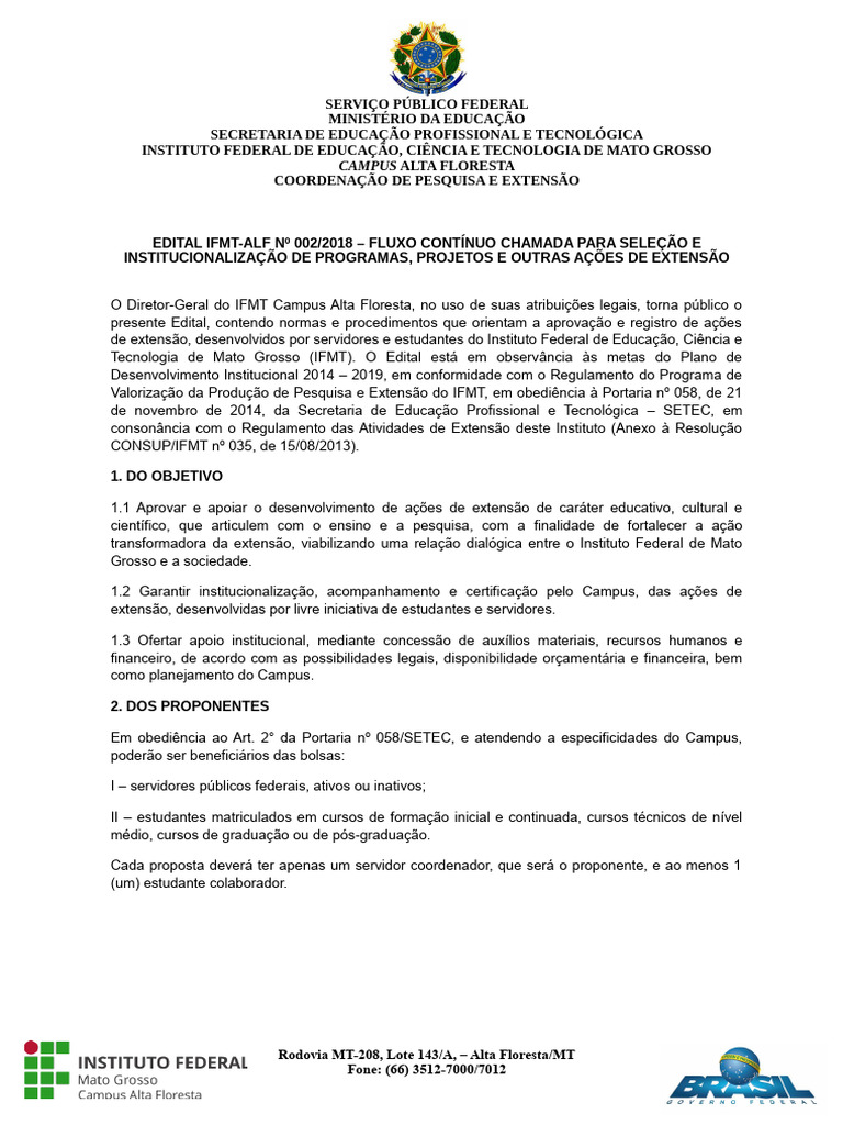 Proposta de Edital de Fluxo Continuo-ALF | PDF | Desenvolvimento ...