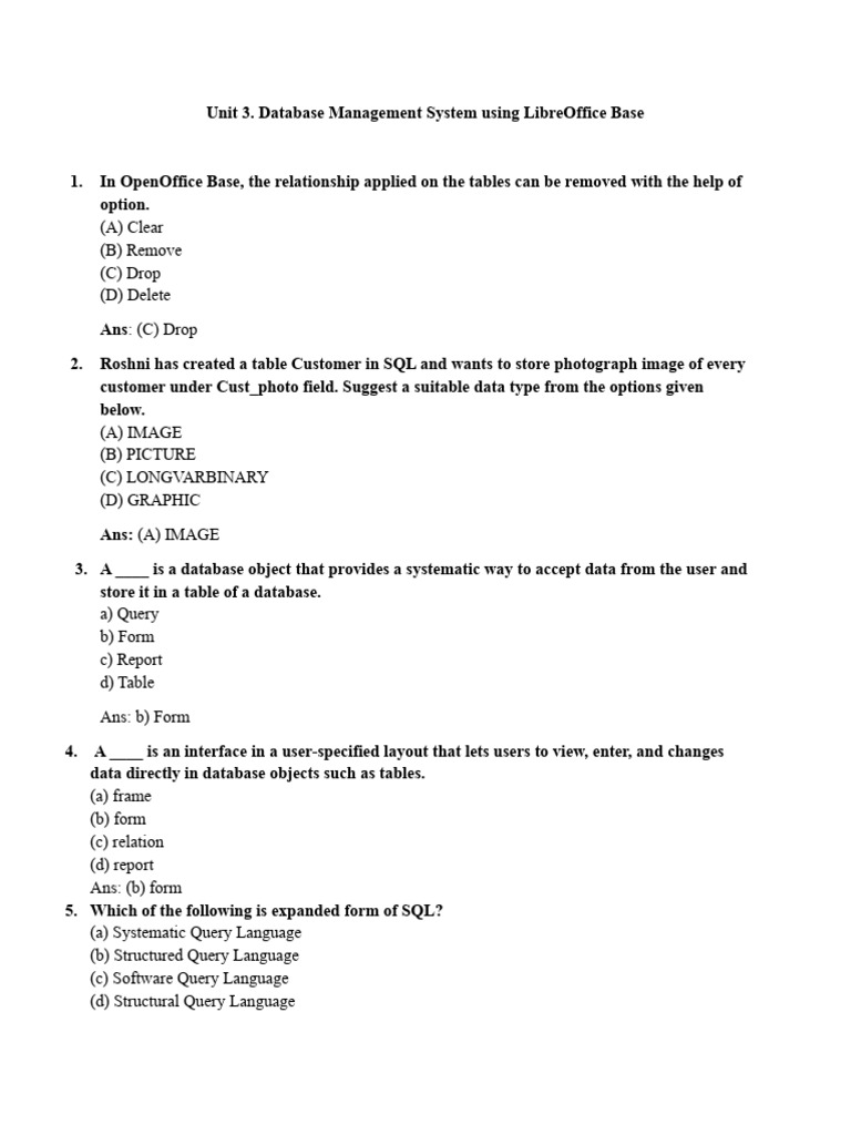 Part 2 Q A Unit 3 Database Management System Using Libreoffice Base