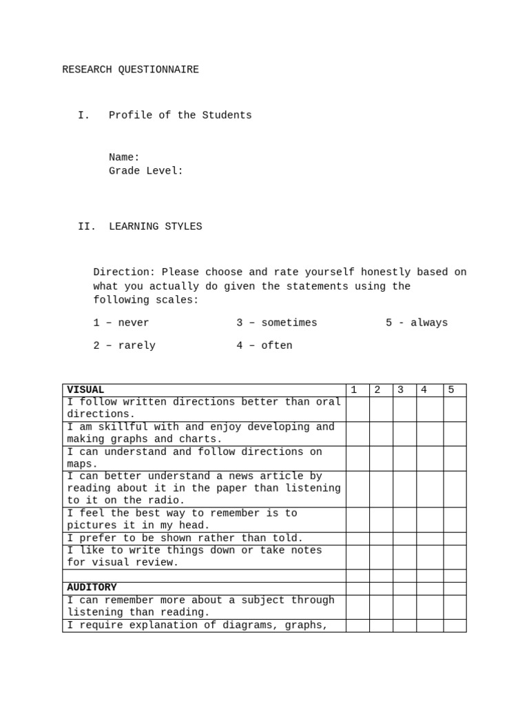 Questionnaire 1 | PDF | Procrastination | Professional Skills