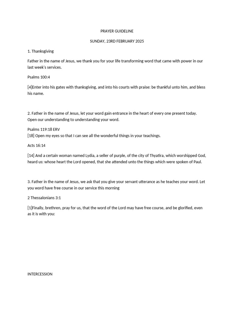 Prayer Guideline (Sunday, 23RD February 2025) | PDF