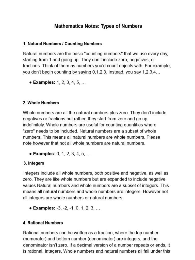 Types of Numbers in Mathematics | PDF