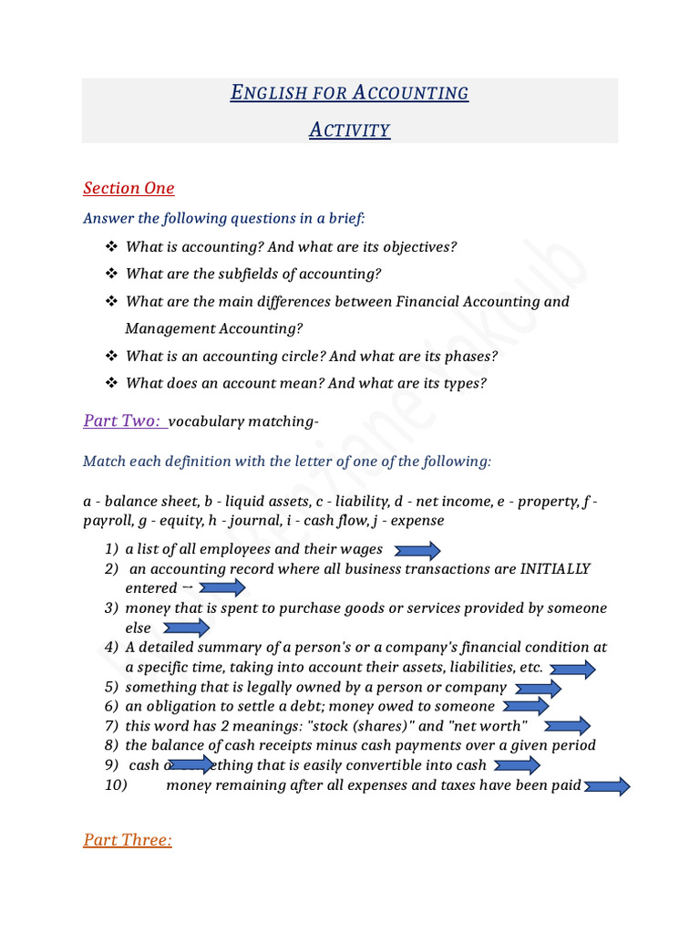 ACTIVITY, English for accounting | PDF | Expense | Equity (Finance)